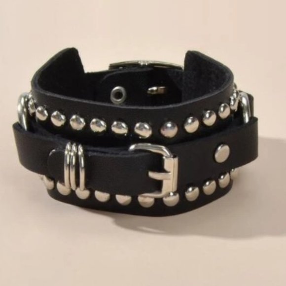 Jewelry | Punk Studded Vegan Leather Buckle Bracelet New | Poshmark